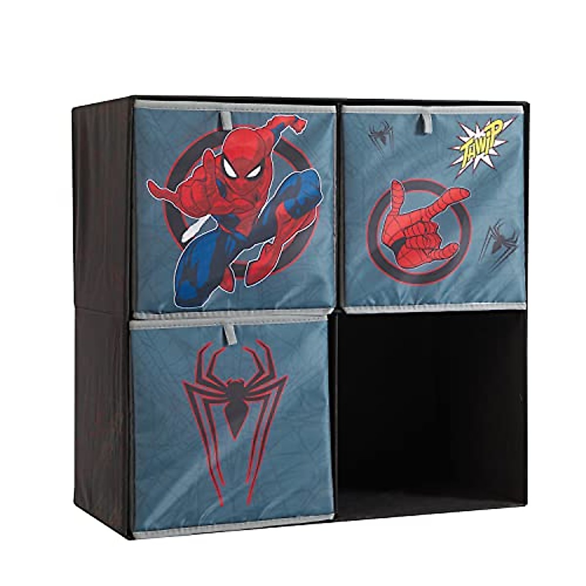Idea Nuova Marvel Spiderman Collapsible Storage Cubby Organizer and Bookshelf with 3 Collapsible Cubes