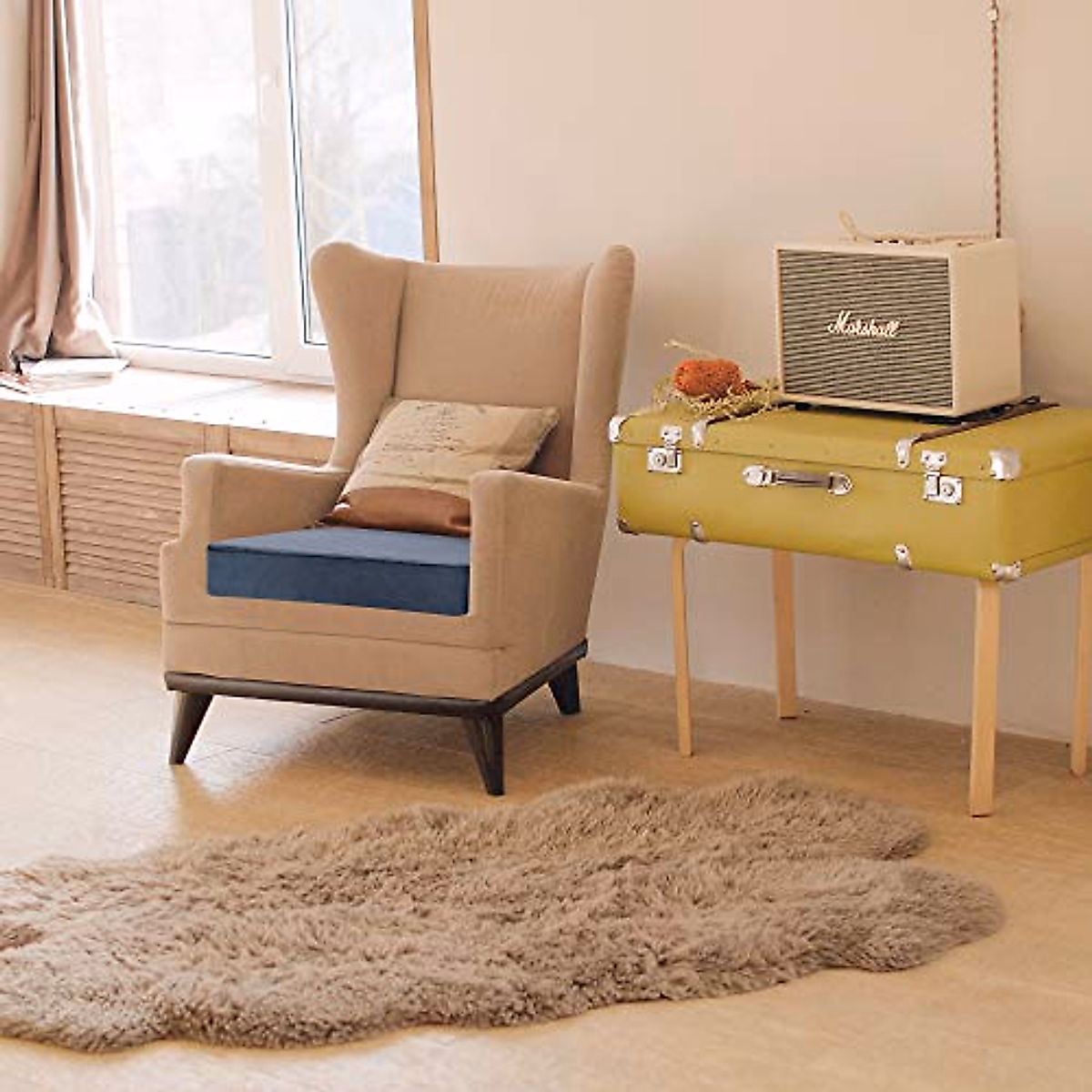 COMFORTANZA Extra Large 20x20x5 Soft Memory Foam Chair Seat Cushion for Recliner, Couch, Armchair with Plush Washable Cover, Non-Slip Base for Tailbone Pain & Pressure Relief - Floor Cushion - Brown