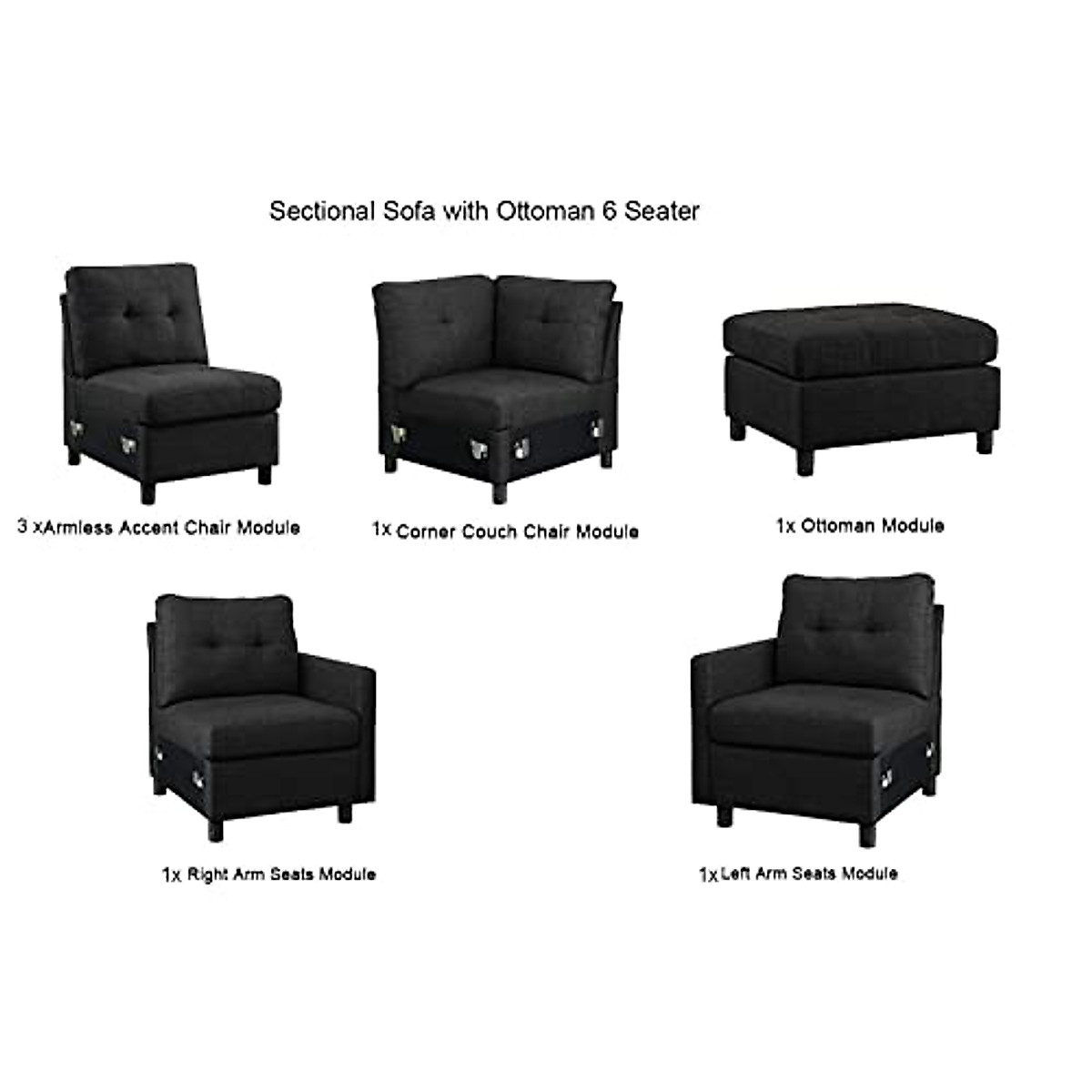 BEEY Modular Sectional Sofa Couches Living Room 6 Seats Corner Sectional Couches L- Shape Sofa Couch with Ottoman Set for Small Apartment,Deep Grey