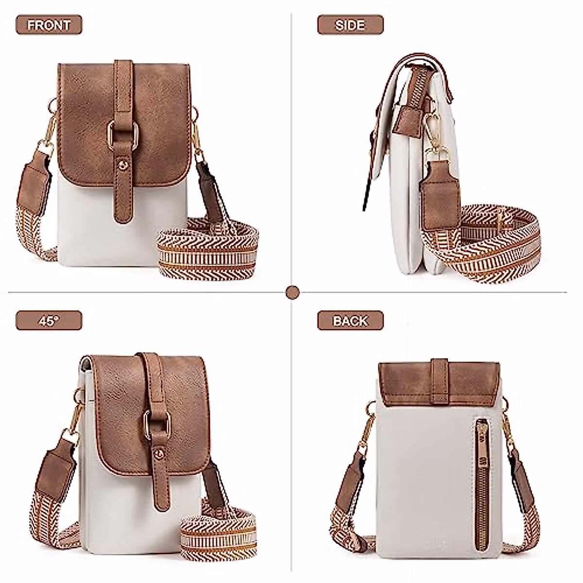CLUCI Small Crossbody Bags for Women Leather Cell Phone Shoulder Purses Beige with Brown