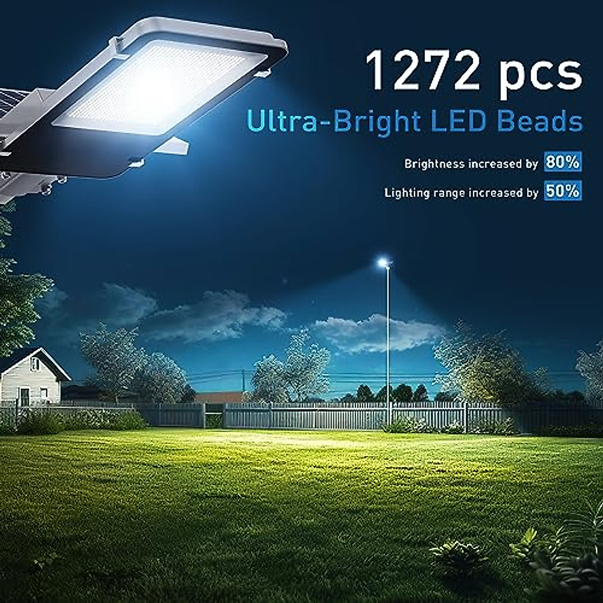 A-ZONE 1200W Solar Street Lights Outdoor, 100000LM High Brightness Dusk to Dawn LED Lamp, with Remote Control, IP66 Waterproof for Parking Lot, Yard, Garden, Patio, Stadium, Plaza-2pcs