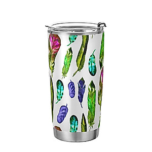 Yasala Tumbler Vibrant Feather Insulated Coffee Cup Back to School Beverage Container Office Travel Mug with Straw and Lid 20oz