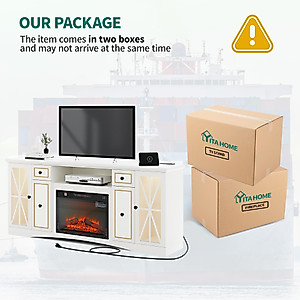 YITAHOME 70" Fireplace TV Stand for up to 80 Inch TVs, Entertainment Center with 23 Inch Electric Fireplace, LED TV Stand with Storage for Living Room (White)