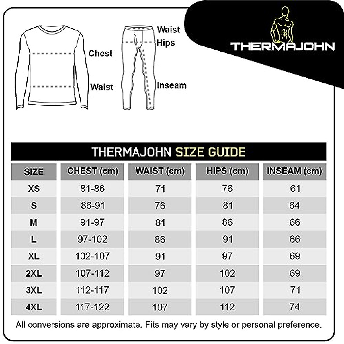Thermajohn Long Johns Thermal Underwear for Men Fleece Lined Base Layer Set for Cold Weather (Medium, Black)