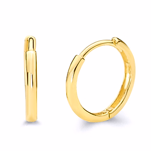 14k REAL Yellow Gold 2mm Thickness Hoop Huggie Earrings (11 x 11 mm)