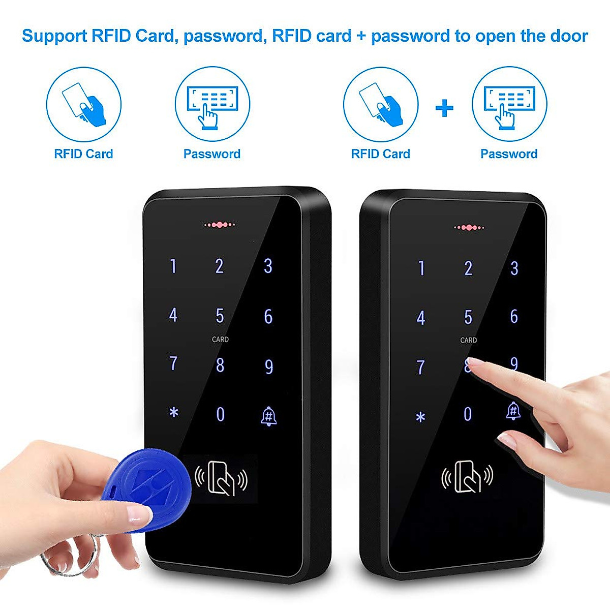 HFeng RFID Access Control System Kit Outdoor IP68 Waterproof Access Control Keypad + NC Fail Safe Electric Strike Locks + DC12V Power Supply + 10pcs 125KHz EM4100 Keyfobs Cards