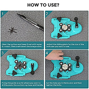 Hole Saw Set, 7Pcs Diamond Drill Bits with Hole Saw Guide Jig Fixture, 1-3.15 inch Coated Core Drill Bits, Adjustable Hole Saw Centering Locator Suction Holder for Glass,Ceramics,Tile