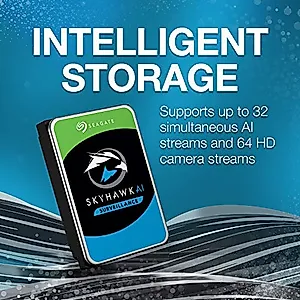 Seagate Skyhawk AI 14TB Surveillance Internal Hard Drive HDD–3.5 Inch SATA 6Gb/s 256MB Cache with Drive Health Management + 3-Year Rescue Service (ST14000VE0008)