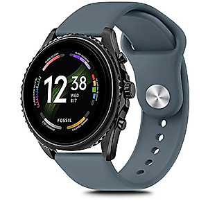 Silicone Band for Fossil Men's Gen 6/5E 44mm/Gen 5 Carlyle/Garrett/Women's Julianna Smart Watch, 22mm Adjustable Soft Silicone Sport Strap Replacement Band for Women Men (Blue Gray)