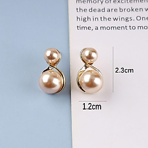 Sttiafay Vintage Pearl Dangle Earrings Gold Double Pearl Stud Earrings Boho Big Pearl Drop Earrings Wedding Pearl Earrings Jewelry for Women and Girls
