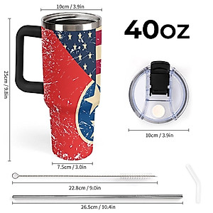Vintage U.S.A And Tennessee State Flag 40oz Water Bottle Double Wall Insulated Tumbler with Handle Leakproof Travel Mug Black-style