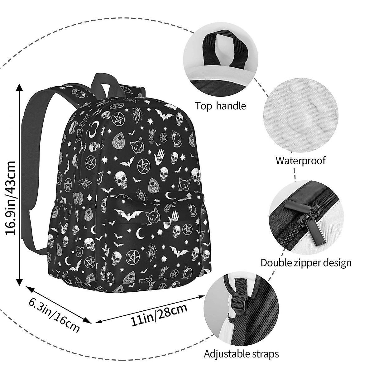 Goth Backpack for Girls and Women School Gothic Backpacks Bookbag Laptop for Men Boys Adults Teens