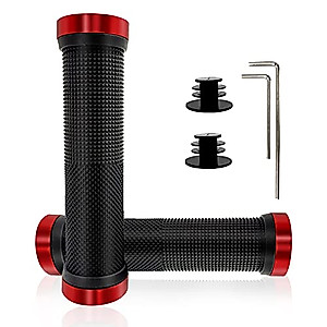 Bike Handlebar Grips, Non-Slip-Rubber Bicycle Handle Grip with Aluminum Lock, Bike Grip for Scooter Cruiser Tricycle Wheel Chair Mountain Road Urban Foldable Bike MTB BMX Beach Cruiser Scooter (Red)