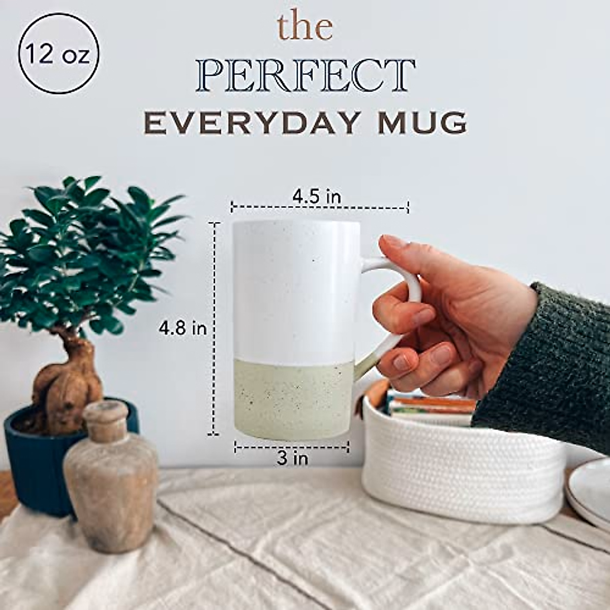 Mora Ceramics 12oz Coffee Mug Set of 4 - Ceramic Tea Cups with Handle - Microwave and Dishwasher Safe, Perfect For Cup or Mug Lovers - Rustic Matte Glaze, Modern Design Mugs - Assorted Colors