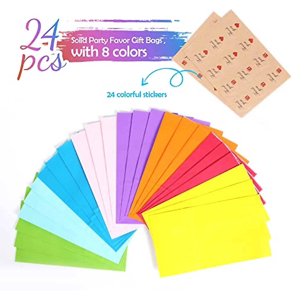 Florskoye Party Favor Bags 24 Pieces Goodie Bags, Solid Color Wrapped Candy Treat Bags Paper Gift Bags with 24 Pcs Stickers for Kids Birthday, Baby Shower, Christmas, Wedding, Party Suppliers (Plain Color)