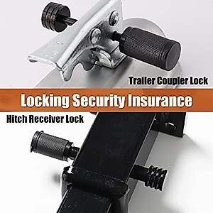 CZC AUTO Hitch Lock Set Dia 5/8 Inch Trailer Hitch Receiver Pin Lock Keyed Alike for Class III IV 2" and 2-1/2" Receiver Dia 1/4 Inch Hitch Coupler Lock with 2-1/2 Inch Span Fit Latch-Type Couplers