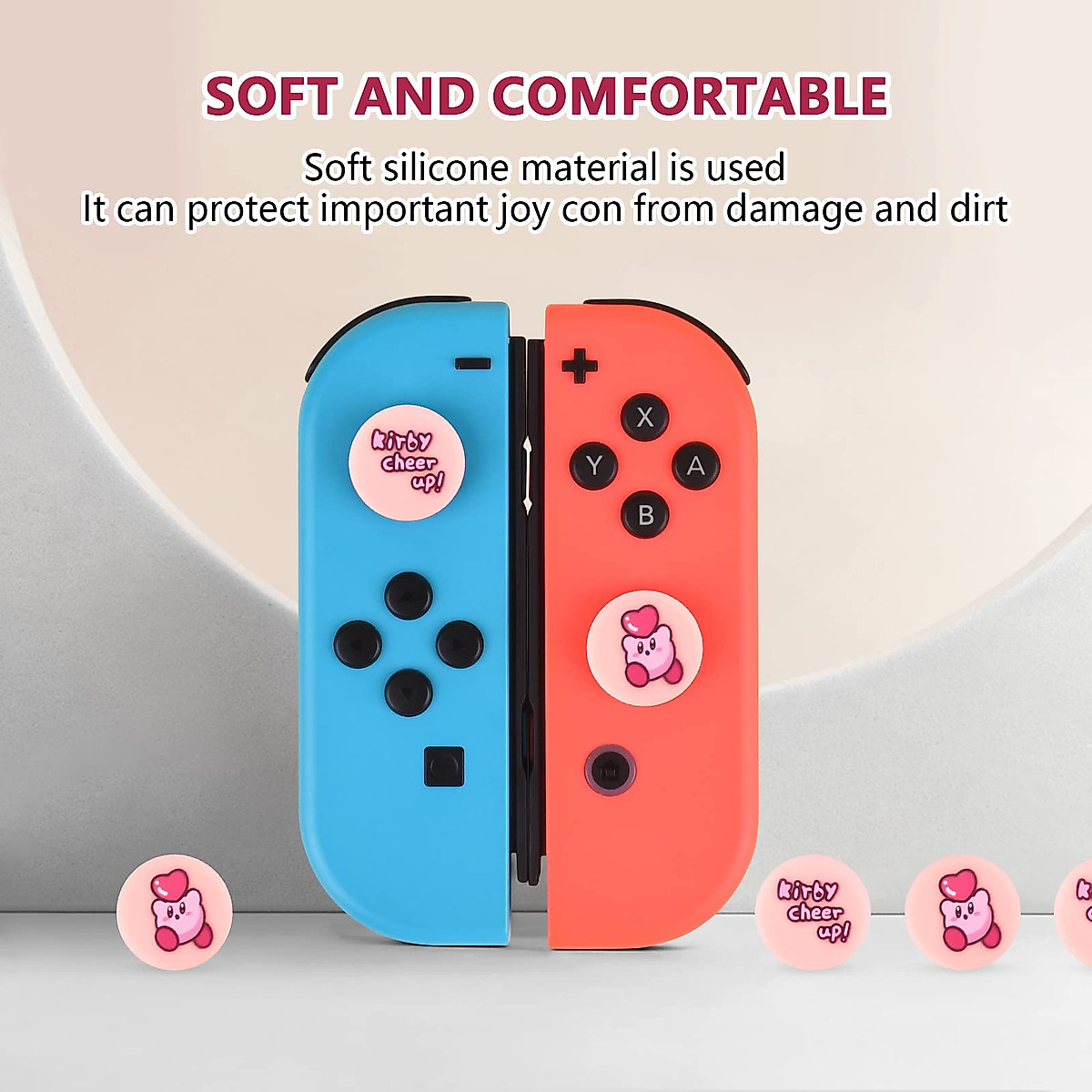 DLseego Cheer Up 4PCS Thumb Grips Caps for Switch/Switch OLED/Switch Lite Soft Silicone Joy Con Joystick Cover Protective Japanese Amine Cartoon Analog Button Caps - Pink