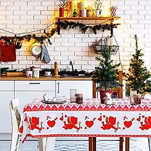 3 Pack Valentine's Day Tablecloth Disposable Thick Valentines Day Table Cover Plastic Rectangular Red Heart Tablecloths Valentines Day Party Supplies Wedding Anniversary Birthday Decor (54 x 87 Inch)