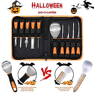 Moocii Pumpkin Carving Knife for Halloween DIY Decoration Pumpkin Carver 10 Pieces Pumpkin Carving Knives and Forks Tools Stainless Steel Double-Side Sculpting Tool Carving Knife Set