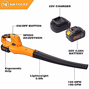 Cordless Leaf Blower - 20V Leaf Blower Cordless with 2 Batteries & Charger, Lightweight Portable Blower for Cleaning Leaf, Dust, Debris, Patio, Car, Porch （Included Goggles and Gloves）