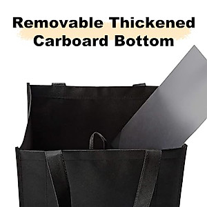 Swotiva Reusable Grocery Bags 10 Pack, Eco-Friendly Tote Bags with Reinforced Handle and Removable Bottom, 15"x13"x10" Large Washable Non-woven Shopping Bags for Groceries Gift Parties, Black