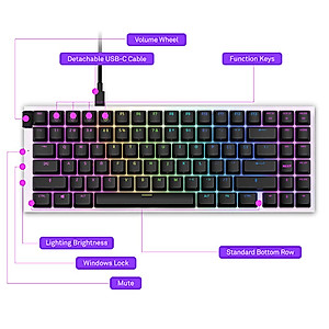 NZXT Function MiniTKL Wired Mechanical Gaming Keyboard - Mechanical Switches - Aluminum Top Plate - Low Profil Keycaps - RGB - Hot-Swappable - White