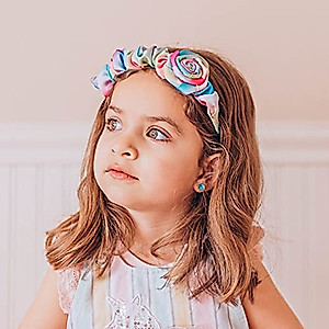 FROG SAC 2 Tie Dye Headbands For Girls, Satin Rosette Head Band For Kids, Ruched Headband Hair Accessories, Dressy Girl Hair Bands For Children