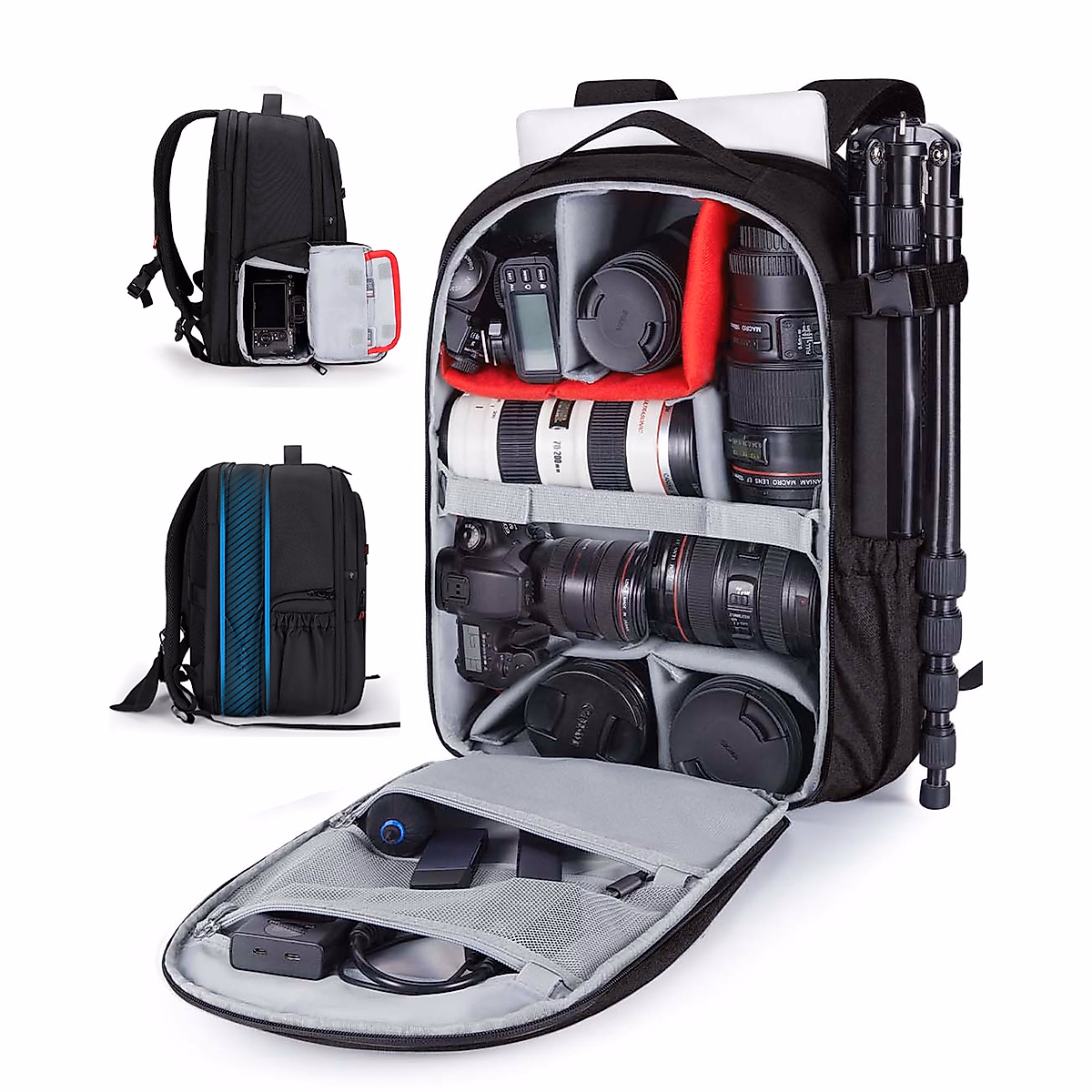 BAGSMART Camera Backpack, Expandable DSLR SLR Camera Bags for Photographers, Photography Travel Backpack with 15.6" Laptop Compartment, Rain Cover & Tripod Holder, Black