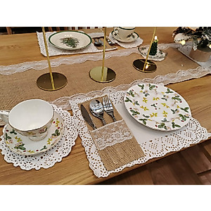 Lucky Monet 25PCS Silverware Holder Bag 4 x 8Inch Natural Burlap Lace Utensil Holder Cutlery Pouch Wraps Bag Hessian Knife Fork Tableware Bags for Wedding Party Restaurant Decoration (25PCS)