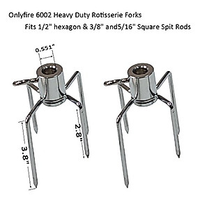 onlyfire 6002 Rotisserie Meat Forks(1-Pair) for Grills-Fits 1/2-Inch Hexagon & 3/8-Inch and 5/16-Inch Square Spit Rods