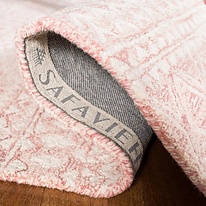 SAFAVIEH Micro-Loop Collection Area Rug - 8' x 10', Pink & Ivory, Handmade Moroccan Boho Tribal Wool, Ideal for High Traffic Areas in Living Room, Bedroom (MLP502U)