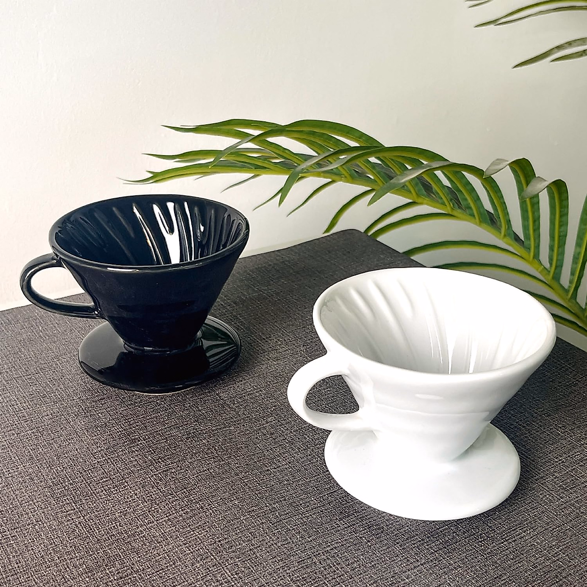 Pour Over Coffee Maker, Single Cup Coffee Dripper, Manual Porcelain Slow Brewing Accessories for Travel, Camping, Office, Home, Cafe, Coffee Gifts (White, Small,1-2Cups)