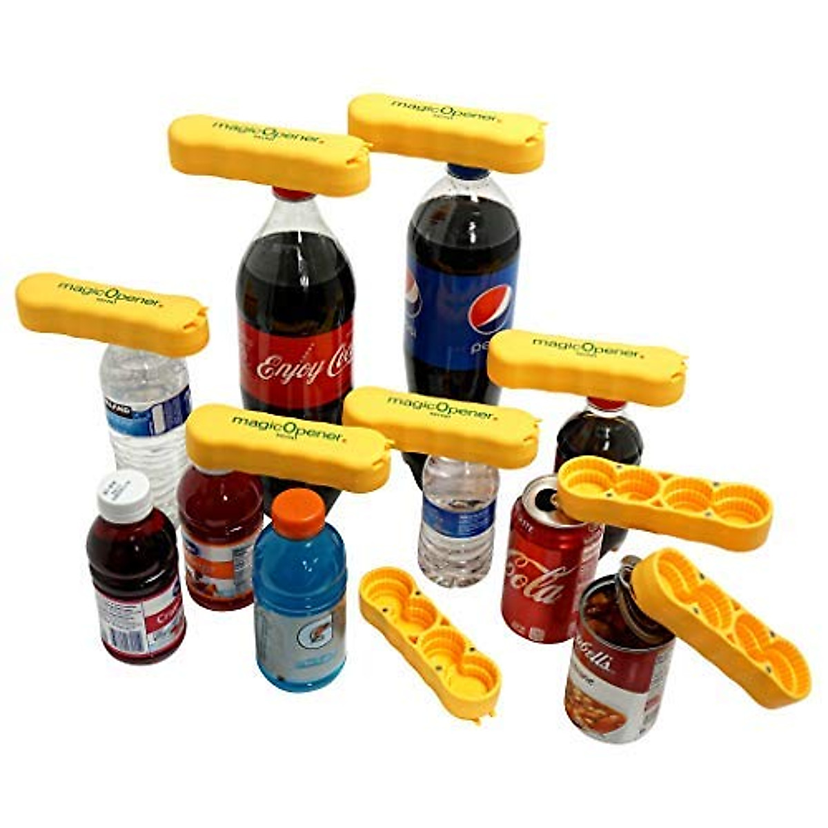 magic Opener MINI | 3-PACK Special | Soda/Water & Juice Bottle Openers | Twist off Plastic Bottles ez | Open 8 different cap sizes | Arthritis Help | Elderly Aids | Pull Tab Soup Cans Helper | Gifts