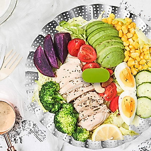 Vegetable Steamer Basket, Stainless Steel Folding Steamer with Extending Removable Center Handle Insert for Veggie Seafood Cooking to Fit Various Size Pot(5.1" to 9")