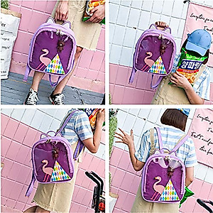 Ita Backpacks Girls Cute Rucksack Cat Ears Design Daypack Ladies Summer Beach Bag Transparent Windows for DIY Pins Decors, Purple