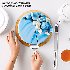 Stainless Steel Cake Serving - Cake Knife and Server Set - Cake Serving Set With Serrated Blade for Easier Cutting - Silver -Holidays, Birthdays, Wedding, Anniversary