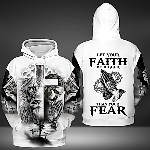 Generic,Lion Jesus Let Your Faith Be Bigger Than Your Fear Hoodie 3D,Multicolored,Large