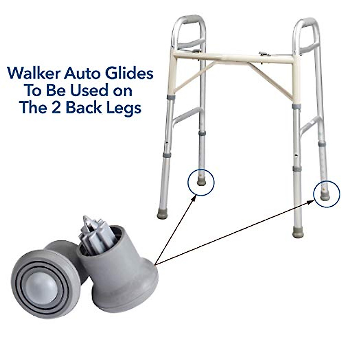 Carex Walker Auto Glides, Rolling Walker Glides for Back Legs of a Front Wheel Walker, Fits Most Walkers, Auto-Brakes for Added Safety and Stability