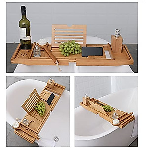 SDGH Bathroom Bath Bathtub Shelf Bridge Tub Caddy Tray Rack Retractable Wine Glass Book Holder Bathtub Rack Support
