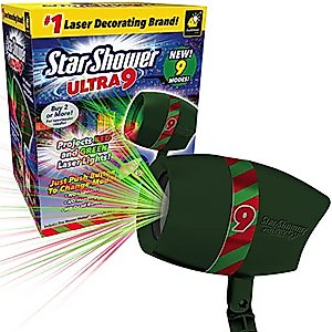 NEW 2022 Star Shower Ultra 9 AS-SEEN-ON-TV with 9 enhanced modes for SPECTACULAR Outdoor Holiday Laser Lighting with Thousands of Lights covering 3200 square feet, Green, 8.5 In
