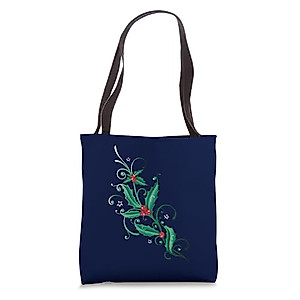 Christmas Holly Ilex Branch with red Berries Xmas Plant Tote Bag