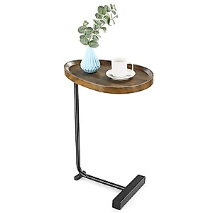 Eansstofars Small Side Table for Small Spaces, Narrow C Shaped End Table for Sofa Couch and Bed, Walnut and Black, Perfect for Indoor, Living Room, Bedroom, Bathroom