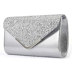 ZIUMUDY Women's Sparkle Evening Bags Envelope Clutches Shoulder Chain Handbag Bridal Wedding Purse (Silver)