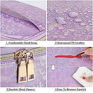Lubardy Makeup Bag Leather Cosmetic Bag Waterproof Makeup Pouch Portable Makeup Travel Bag Multifunctional Cosmetic Organizer Bag for Women, 3-Pack, Purple