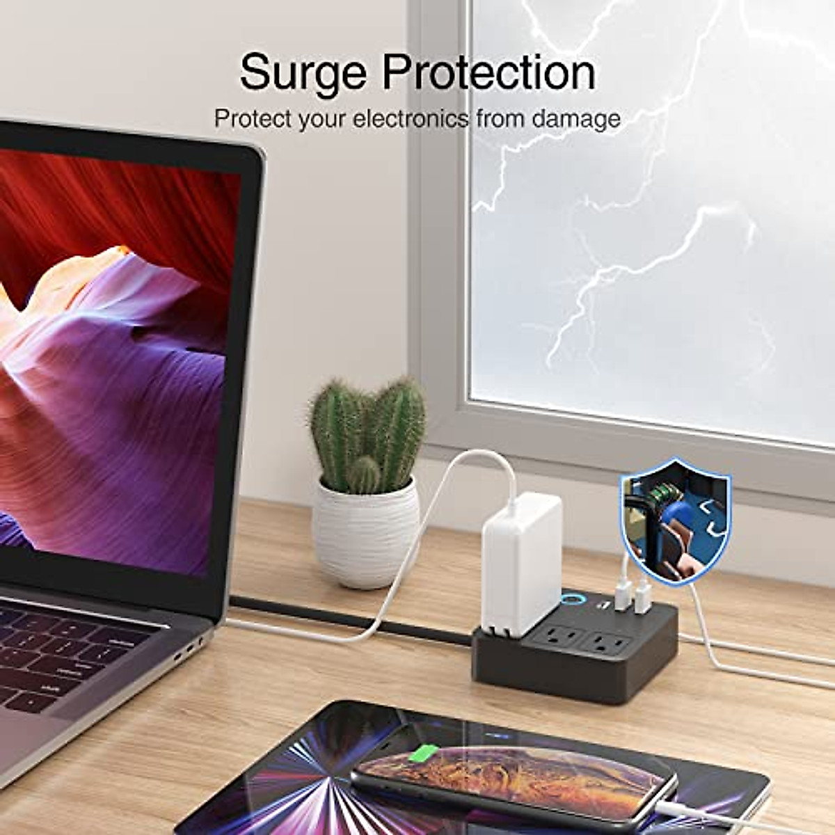 GHome Smart Power Strip, 3 USB Ports and 3 Individually Controlled Smart Outlets, WiFi Surge Protector Works with Alexa Google Home, Home Office Cruise Ship Travel Multi-Plug Extender Flat Plug, 10A
