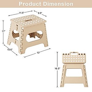 VECELO Folding Step Stool 11 Inch, Non-Slip Surface Portable Foldable 1 Step Stool with Carry Handle, Heavy Duty to Support Kids/Toddler/Adults for Living Room, Kitchen, Bathroom, Khaki