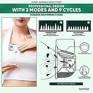 kamsie Wearable Breast Pump, S12 Hands Free Breast Pump, Wireless Breast Pump Hands Free, 2 Modes & 9 Levels Electric Portable Breast Pump, LCD Display, 24mm Flange, 2 Pack