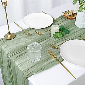 FEXIA Sage Green Cheesecloth Table Runner 35x120 Inches for Baby Shower Decoration Gauze Rustic Table Runner for Wedding Party First Communion Centerpiece Engagement Bridal Shower Boho Decoration