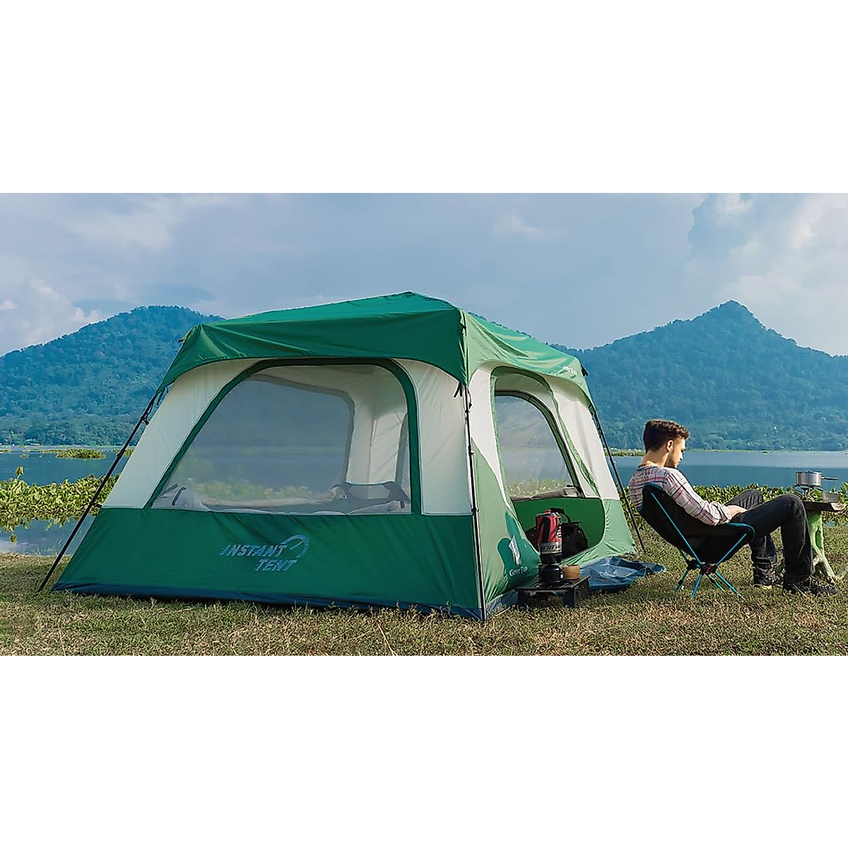 GEERTOP 6 Person Instant Tent for Camping, Large Instant Cabin Tent Easy Setup Pop Up Tent for Family Camping