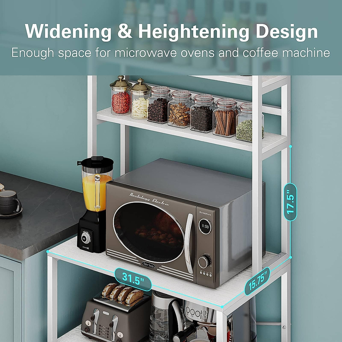 Denkee Kitchen Bakers Rack, Industrial 5-Tier Microwave Oven Stand, Freestanding Kitche